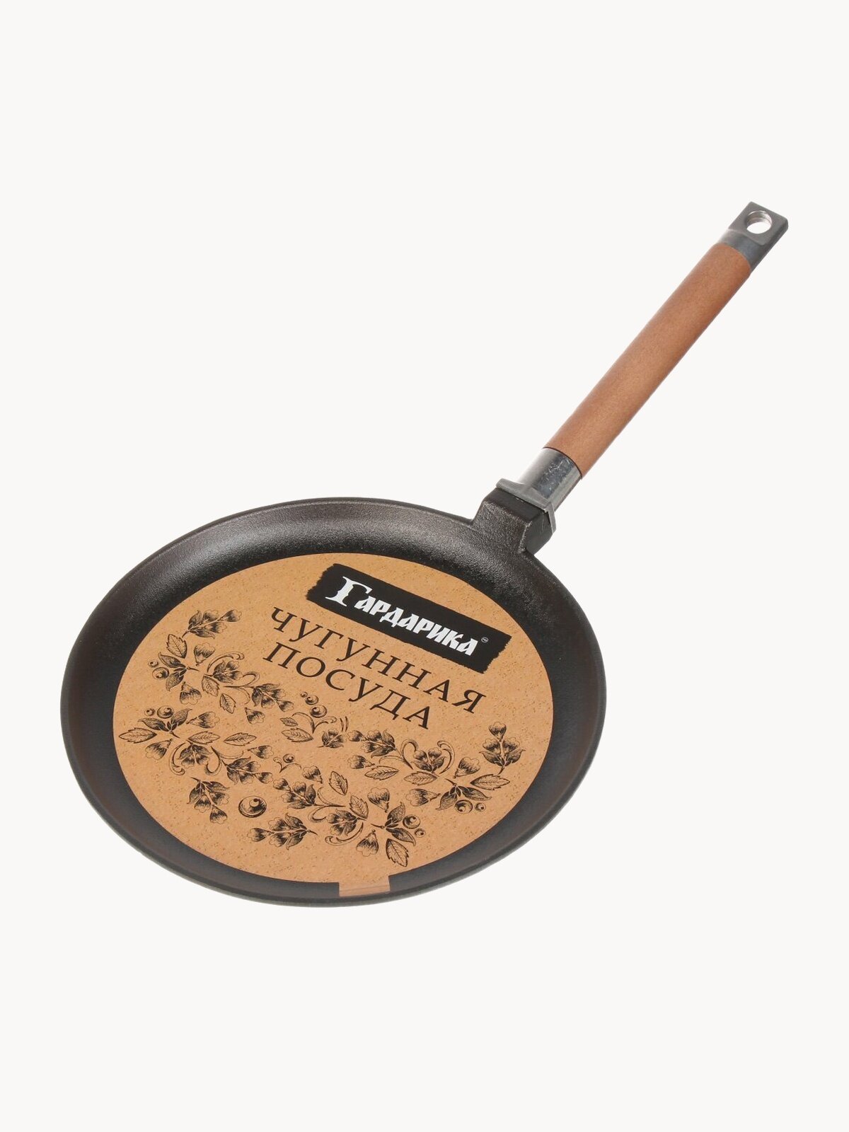 Блинница чугун, 24 см, Гардарика, 0824, съемная ручка, деревянная ручка, индукция