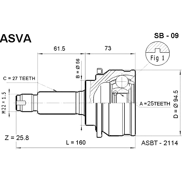 ASVA SB-09 (28021AA051 / 28021AA052 / 28021AA053) asva шрус наружный 25x56x27asva шрус наружный 25x56x27