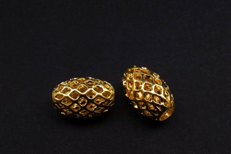 Бусина металлическая Овал 12х8мм, отверстие 3мм, цвет золото, латунь, 504-034, 2шт