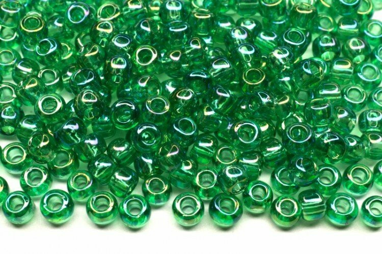 Бисер японский TOHO круглый 6/0 #0164B изумрудный, прозрачный, радужный, 10 грамм