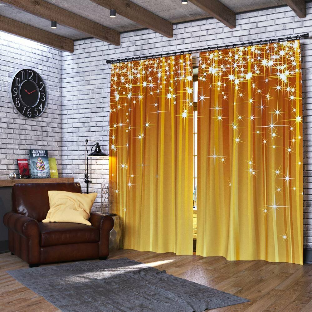 Шторы для спальни гостиной детской комнаты Фотошторы Блестящие звезды Ш150xВ240 см. 2шт. Габардин на тесьме