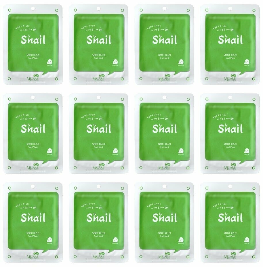 Mijin MJ CARE Маска тканевая для лица улиточная MJ on Snail Mask, pack 22 гр, 12 шт