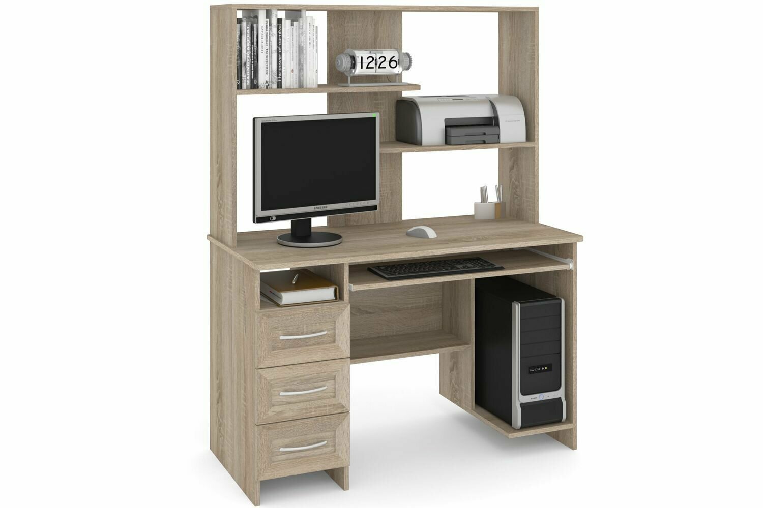 Стол компьютерный Школьник-10 МДФ дуб сонома, рамка квадро, ящики слева