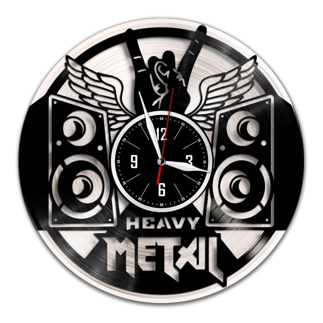 Heavy Metal - настенные часы из виниловой пластинки (с серебряной подложкой)