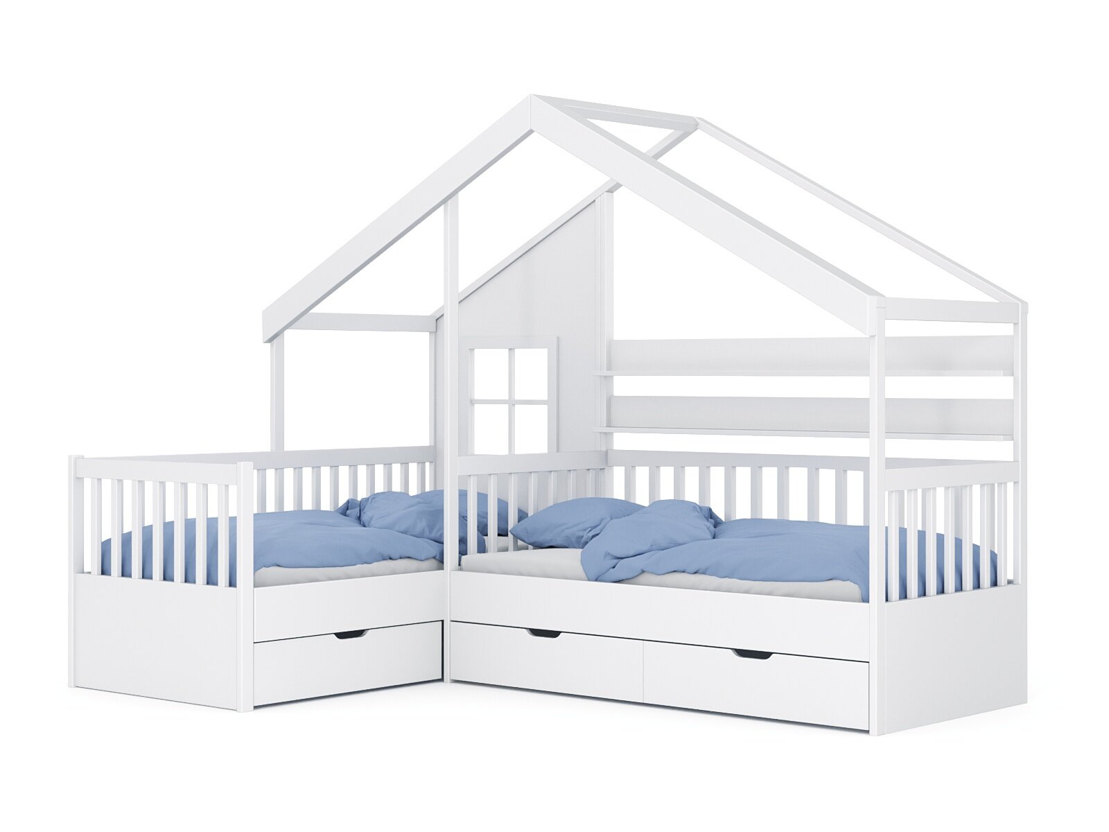 Кровать-домик "Шарлотт" 90х190 см, с 3 выкатными ящиками, белого цвета
