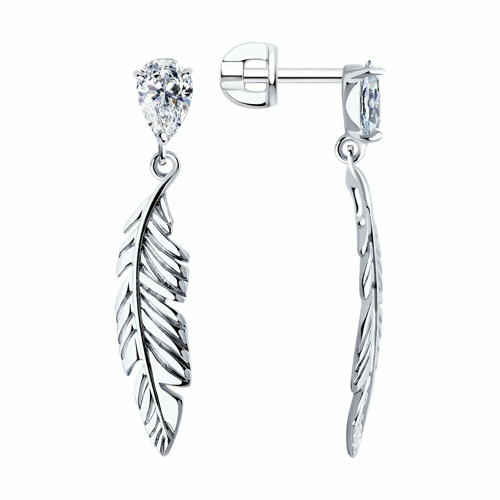 Серьги пусеты, серебро, 925 проба, родирование, фианит