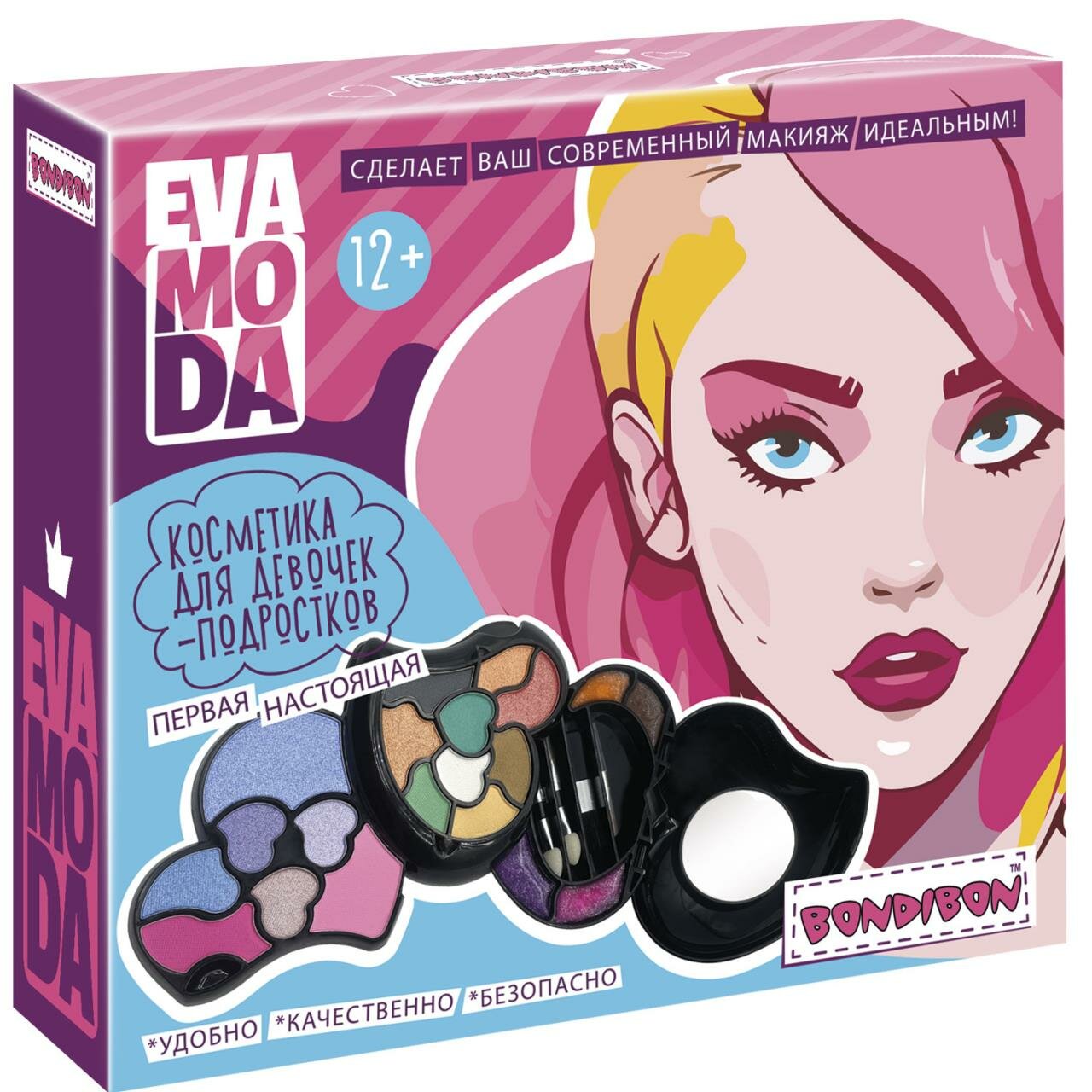 Набор косметики Bondibon "Eva Moda", для девочек, 14 теней и 3 блеска, 12+, 11.62 г