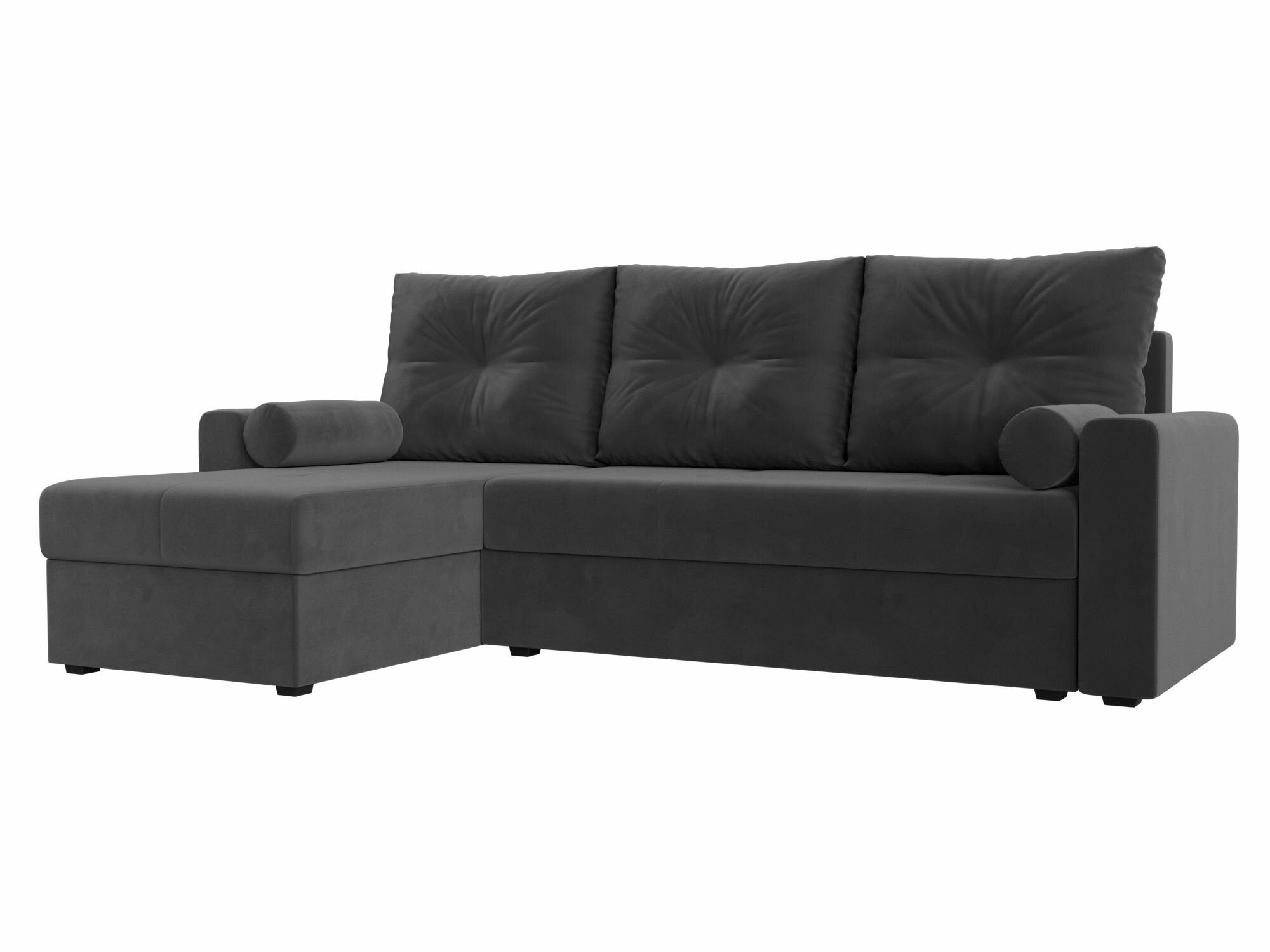 Диван угловой Верона Лайт левый угол, велюр, механизм еврокнижка, серый, 230x142x87см. Хит Диванов