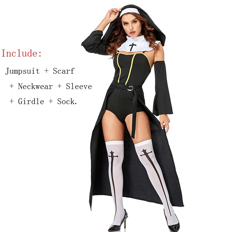 Женский карнавальный костюм монахини из полиэстера М, Белый, White