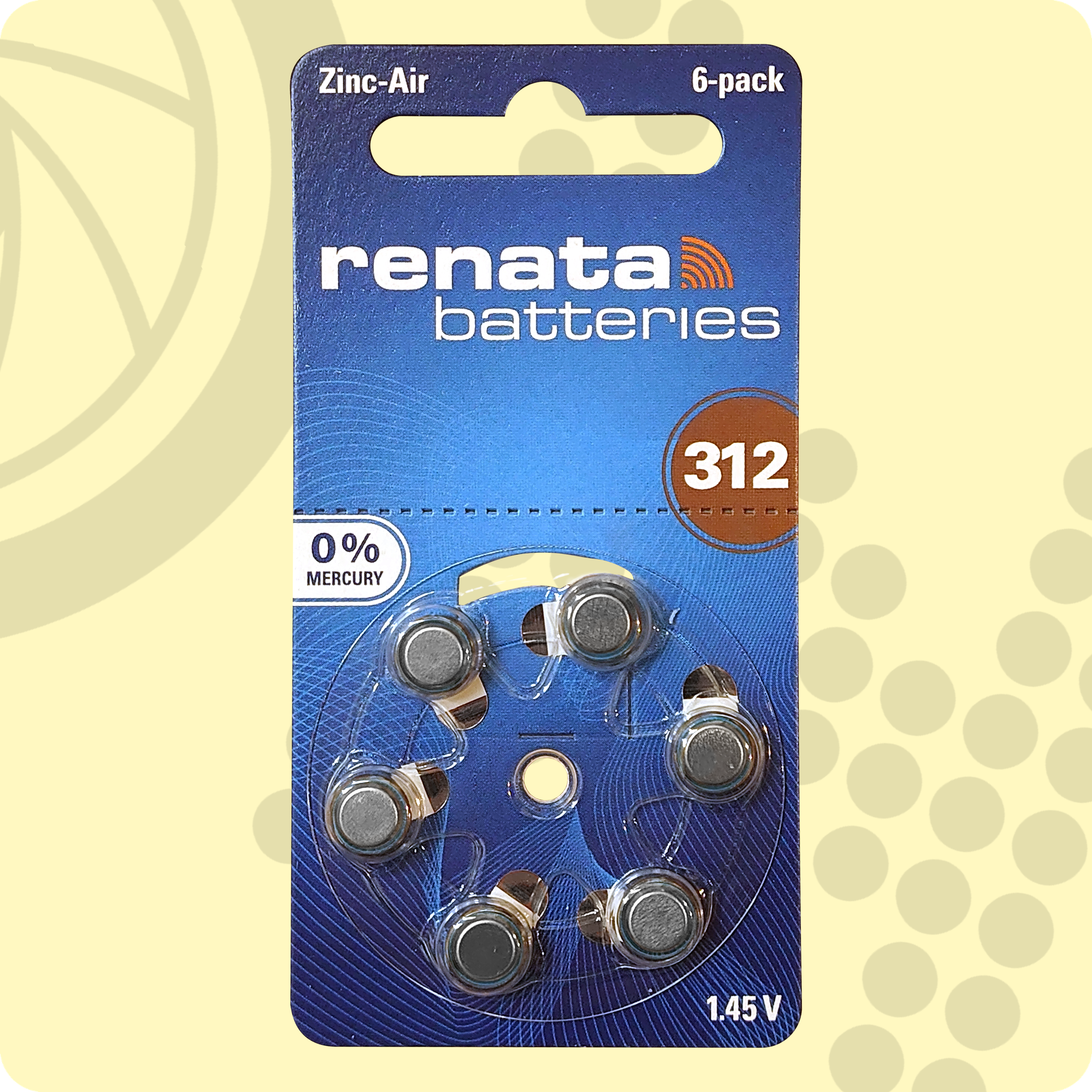 Renata 312 (ZA312/Коричневый) | 1,45 вольт Воздушно-цинковая батарейка для слуховых аппаратов - 6шт.