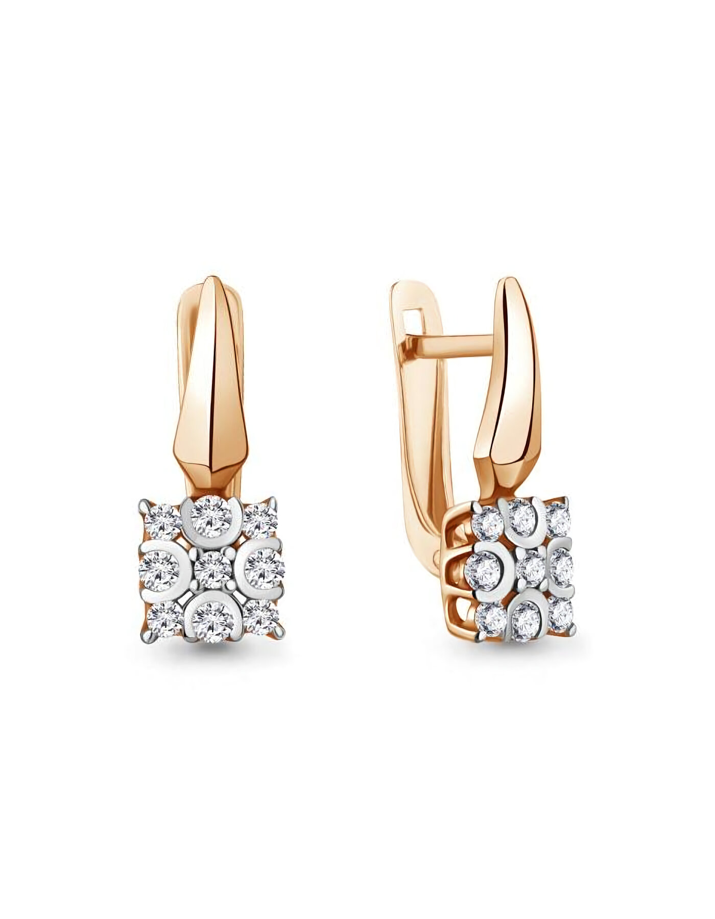 Серьги, красное золото, 585 проба, фианит