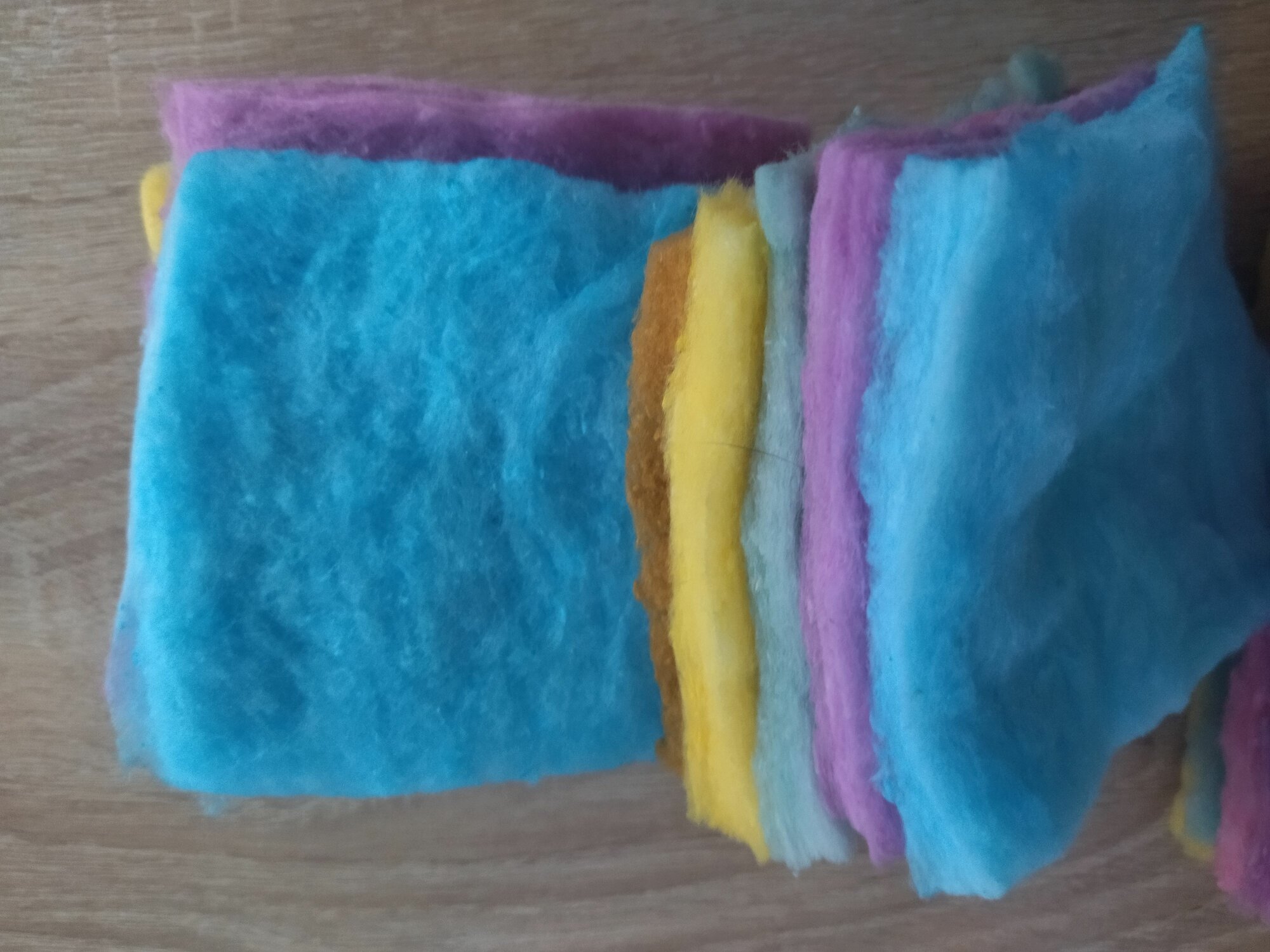 Мини набор цветной, окрашенной ваты для изготовления ватных игрушек, хлопок, размер 10см*9см, 6 цветов, пастельных