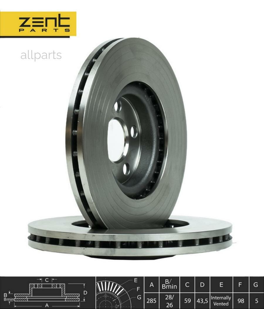 ZENTPARTS Z06203 диск тормозной передний!\ Citroen C8, Peugeot 807 2.0-2.2HDi 02>