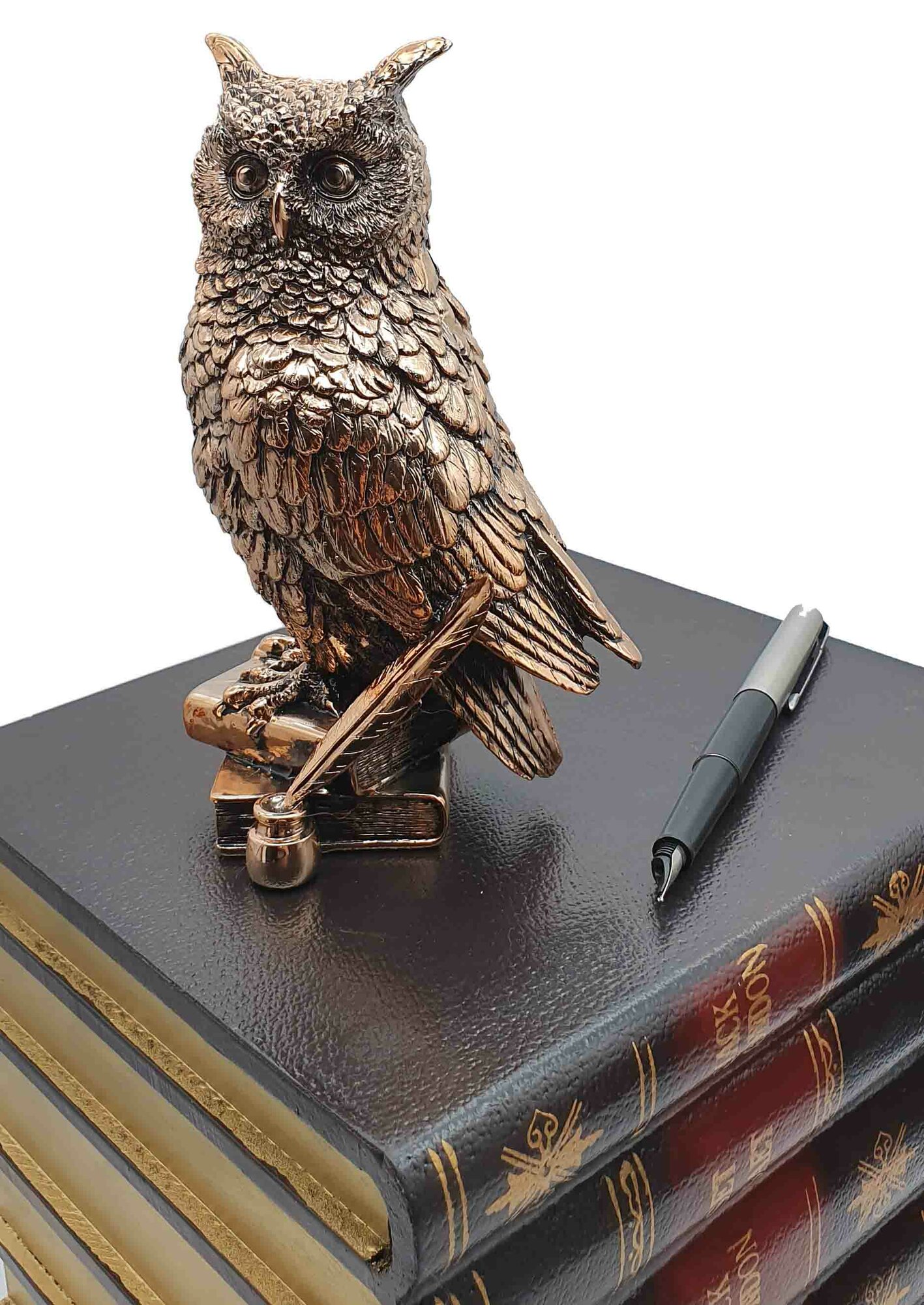 Статуэтка мудрая Сова, камень, металл 16х8х7см
