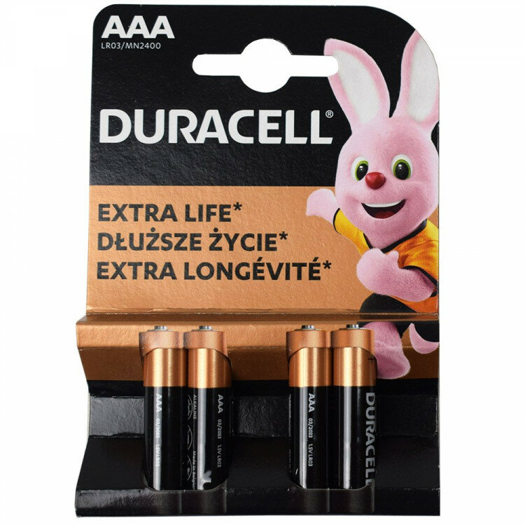 Батарейки Duracell LR03 (ААА) алкалиновые BL4 (цена за упаковку)