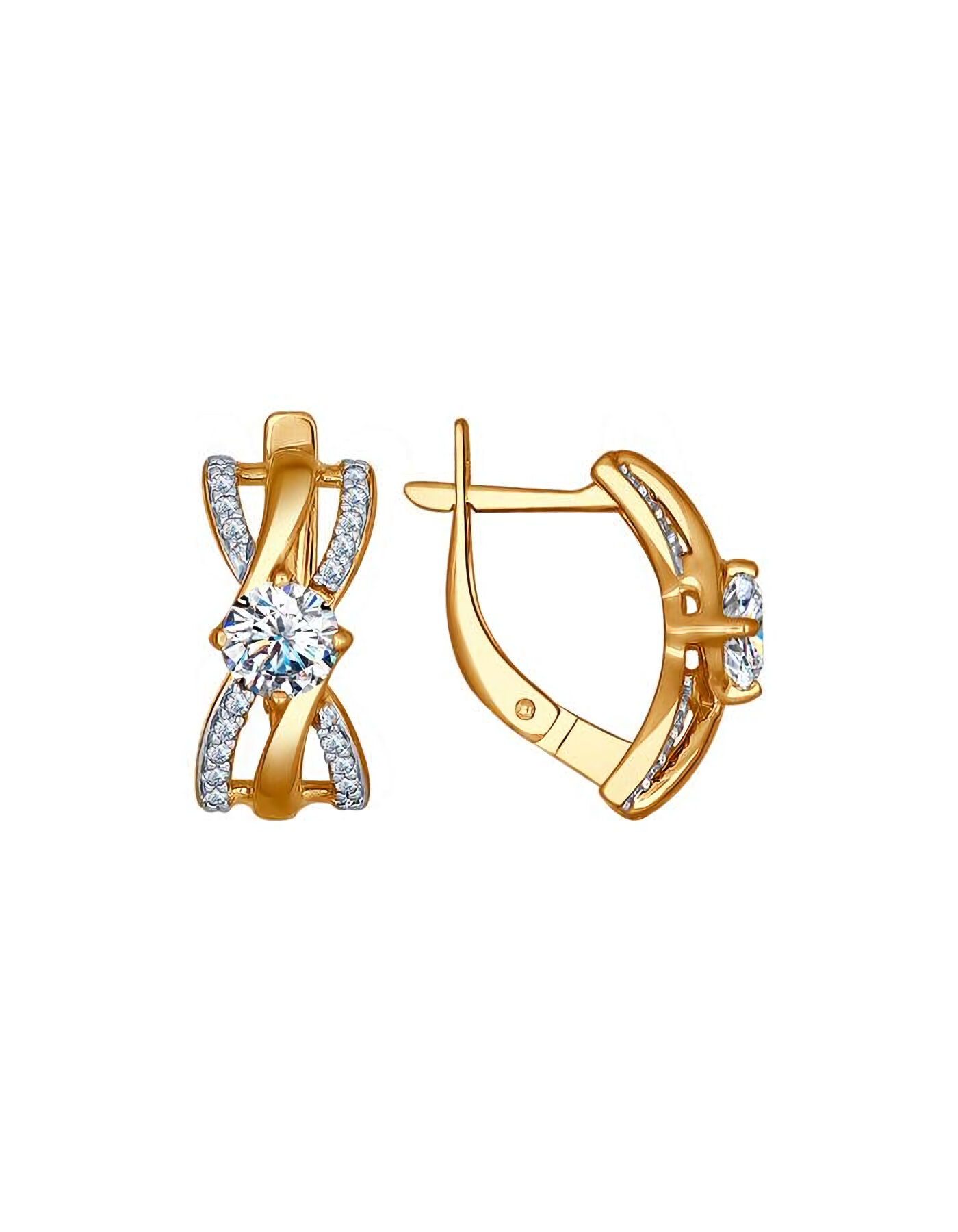 Серьги, серебро, 925 проба, золочение, фианит