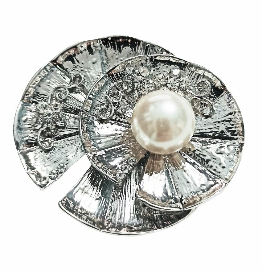 Брошь, жемчуг имитация, стразы