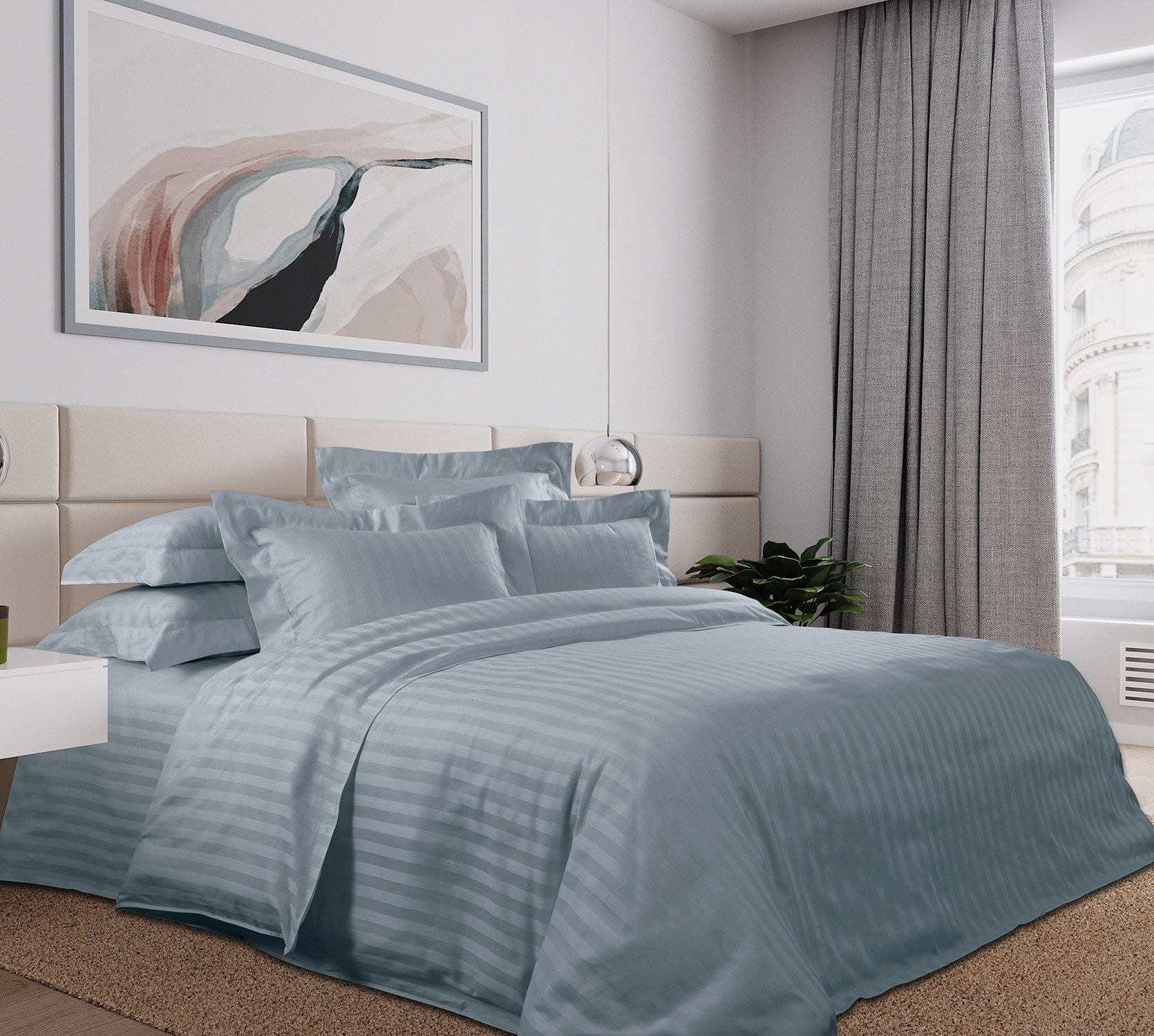 Постельное белье Кварц, страйп-сатин, Евро