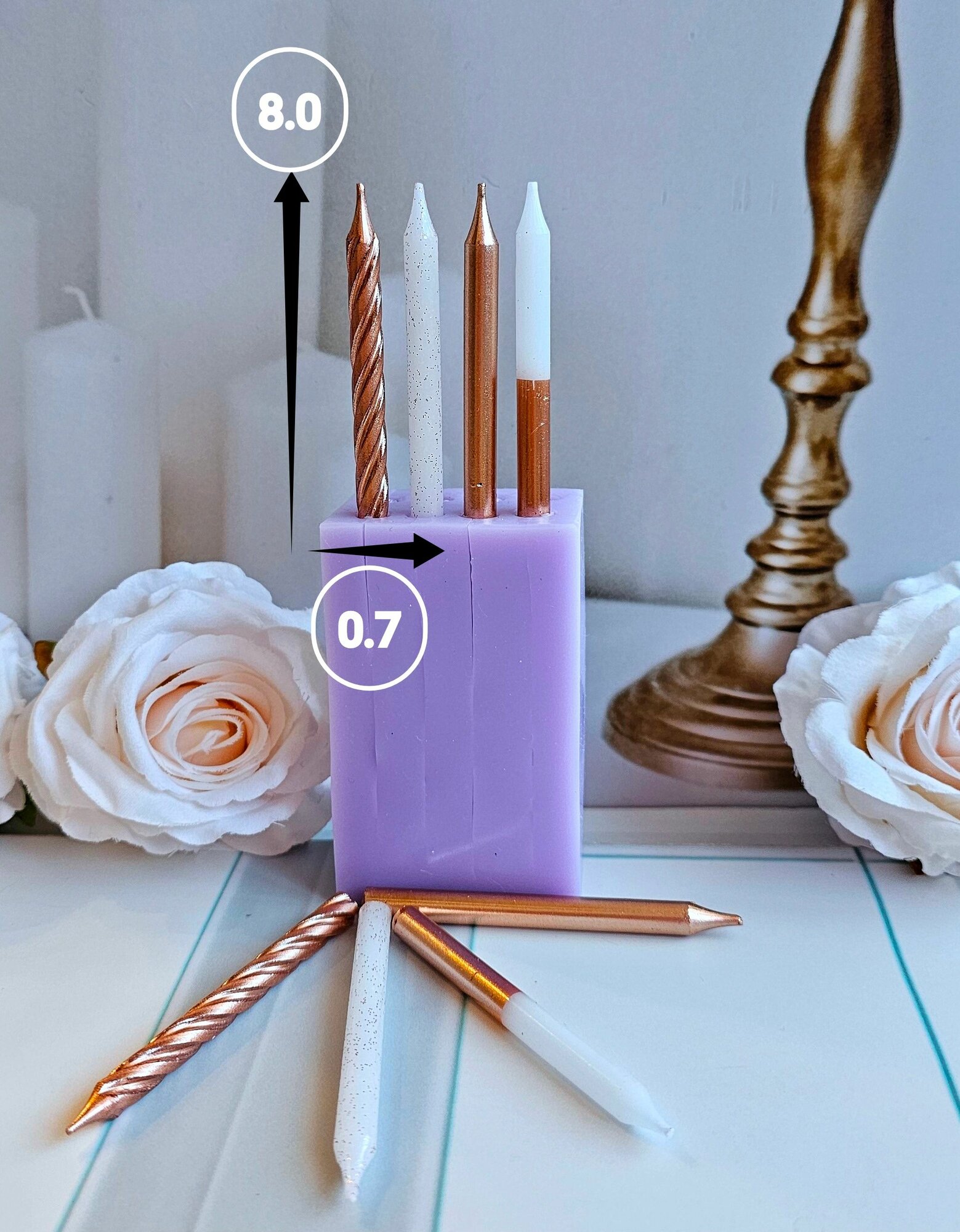 Силиконовый молд - "Свечи" - набор 8 шт, высота 8 см, для шоколада, карамели, воска, мастики, мыла, смолы.