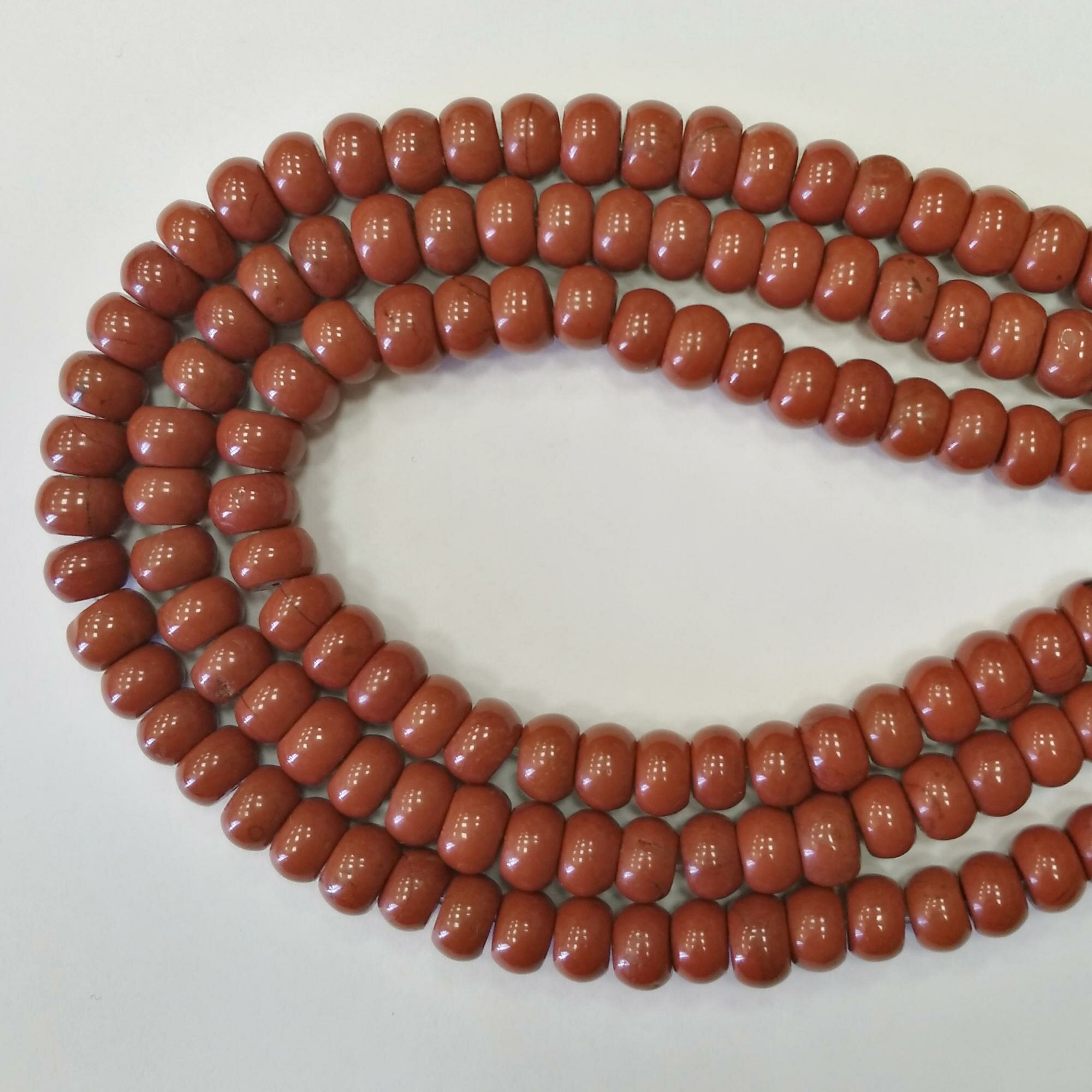 Бусины каменные, яшма, красная, 6.5х4мм, рондель, 90 шт, низка