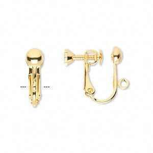 Основы под клипсы, 16х5мм, с гладкой полусферой и петелькой, закручивающиеся, базовый материал - латунь, позолоченные, пара