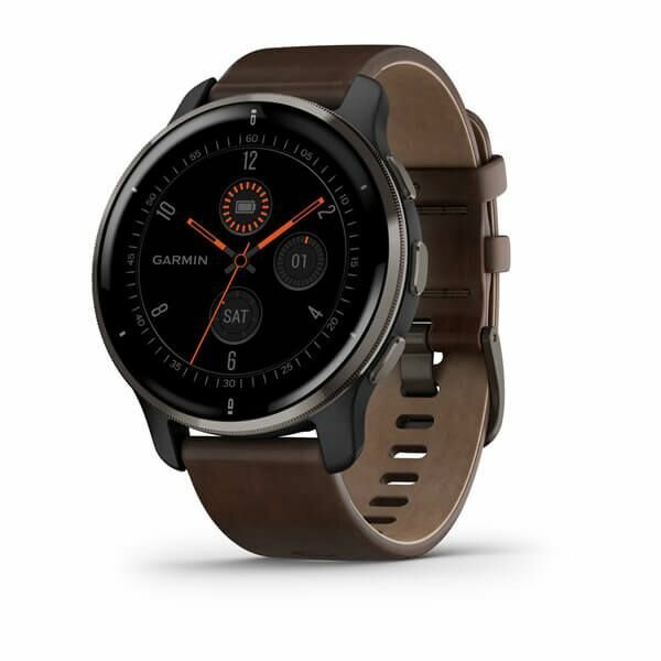 Часы Garmin VENU 2 PLUS серый с серым безелем и кожаным ремешком (010-02496-15)