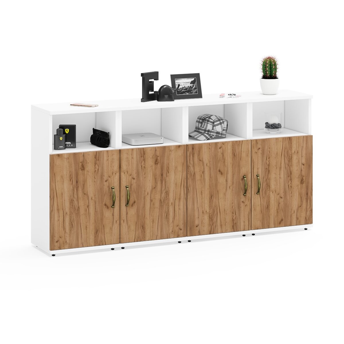 Набор из четырёх тумб Мебельный двор Лидер-8 3.19 белый шагрень/крафт золото, 160х30х75