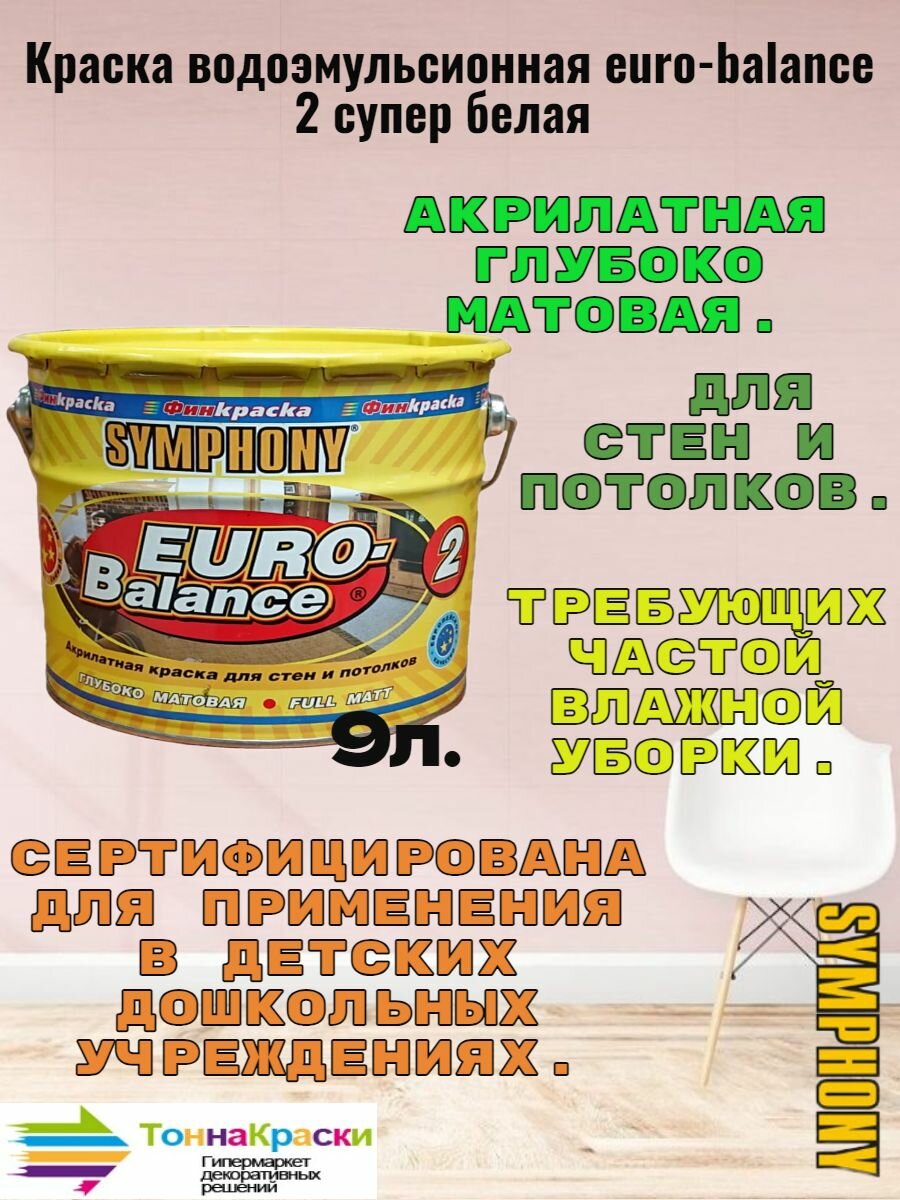 Акрилатная глубоко матовая краска для стен и потолков Symphony Euro-Balance 2 / Симфония Евро Баланс 2