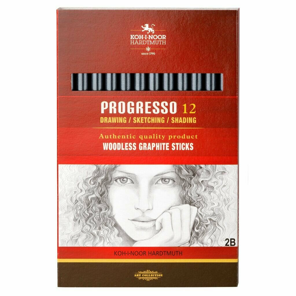 Карандаш Koh-I-Noor PROGRESSO 2В цельнографитовый, лак. корпус. Комплект из 2 карандашей