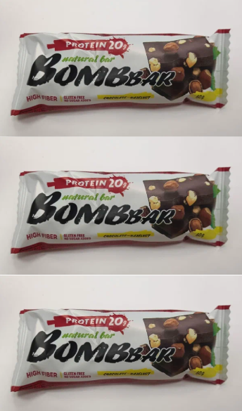Батончик Bombbar с высоким содержанием протеина, Шоколад-фундук, 60 гр, 3 шт