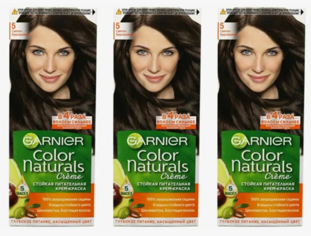 Краска для волос Garnier, Color Naturals, 5 светлый каштан, 110 мл, 3 шт