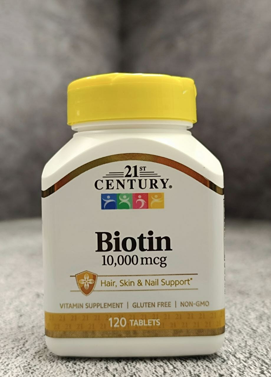 Биотин витамин B7, 21st Century Biotin 10000 мкг, 120 таблеток