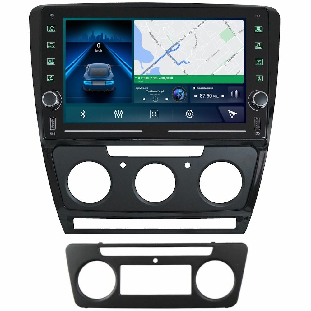 Магнитола R320 Skoda Octavia A5 (Черная рамка) с Android 13, 4/64Gb память, 8 ядерный процессор, Carplay, DSP, 4G модем (Sim)