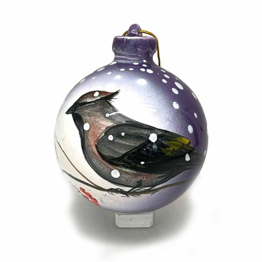 Фарфоровый Шар фиолетовый Свиристель, легкая ёлочная игрушка Sr-AH-51