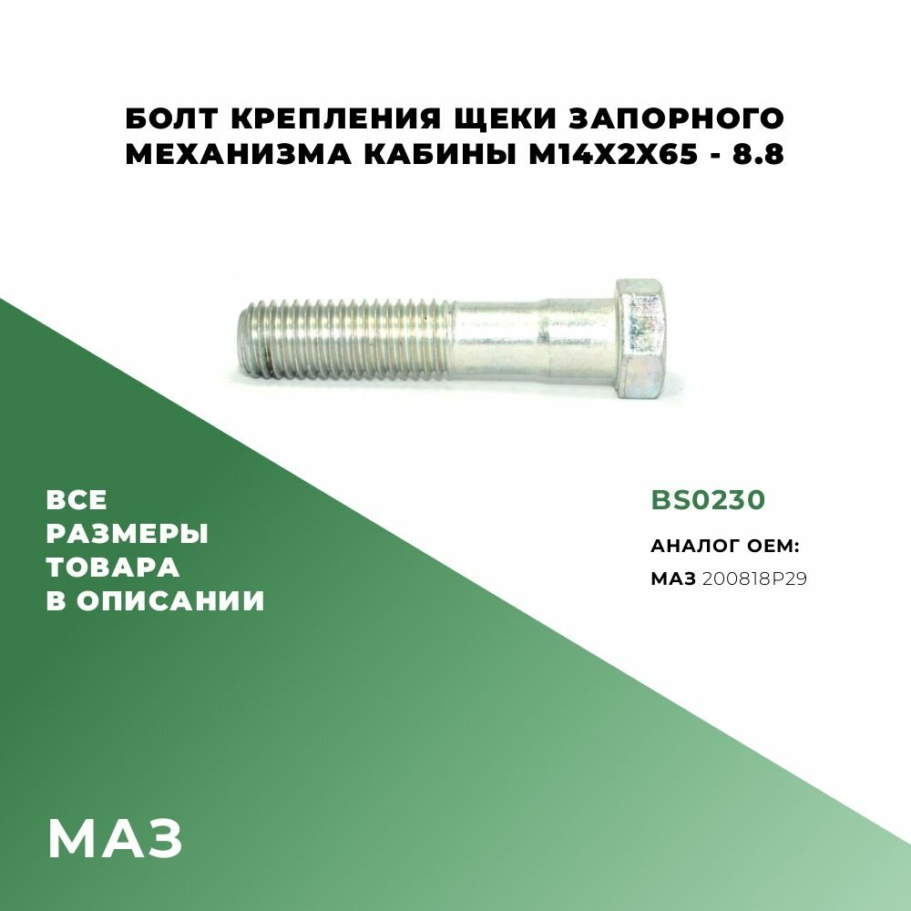 Болт щеки запорного механизма кабины M14х65х2-8.8; ОЕМ:200818P29; BS0230