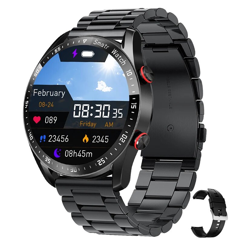 Умные часы Black Steel, черные, IP68, 1.28", Bluetooth, ECG, PPG