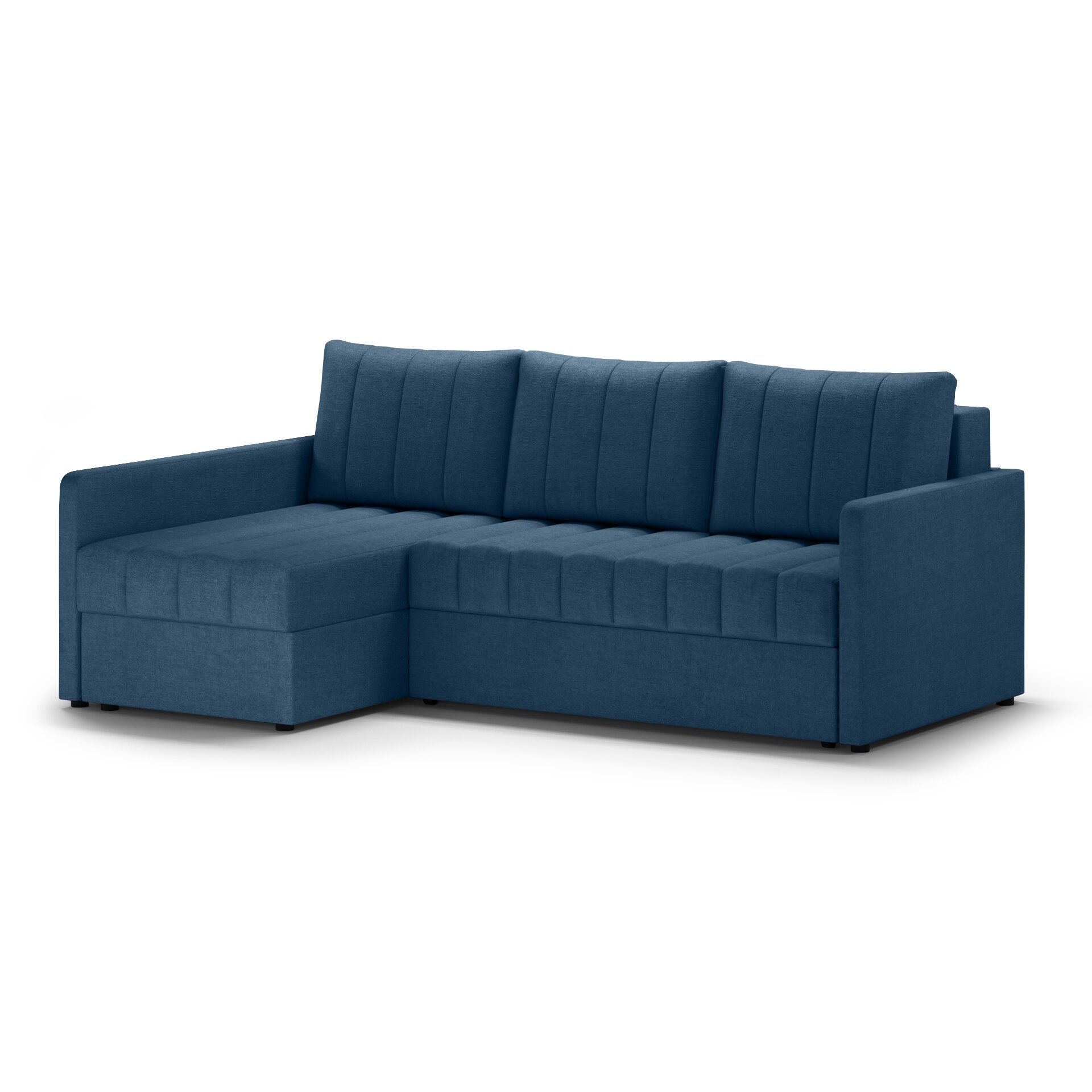 Диван угловой "Сиэтл левый" 222х155х81, 150х208, 3 места, синий микровелюр