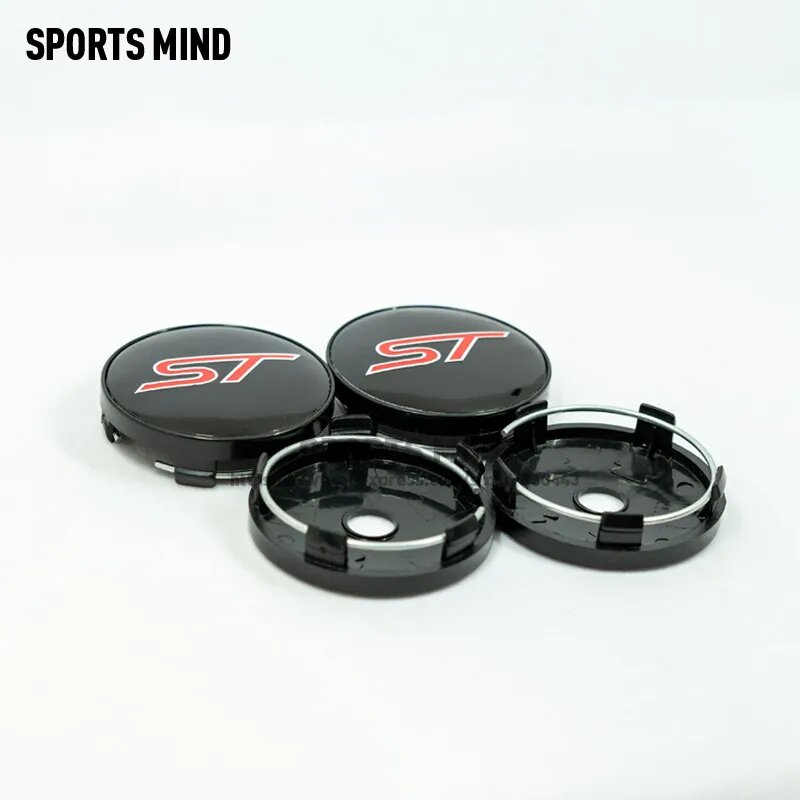 Колпачки ступицы колеса автомобиля ST, 4 шт./лот, 60 мм, для Ford ST Fusion, Everest, Escape, Explorer Edge, Mondeo, Focus, Ecosport, Fiesta, Kuga BLACK