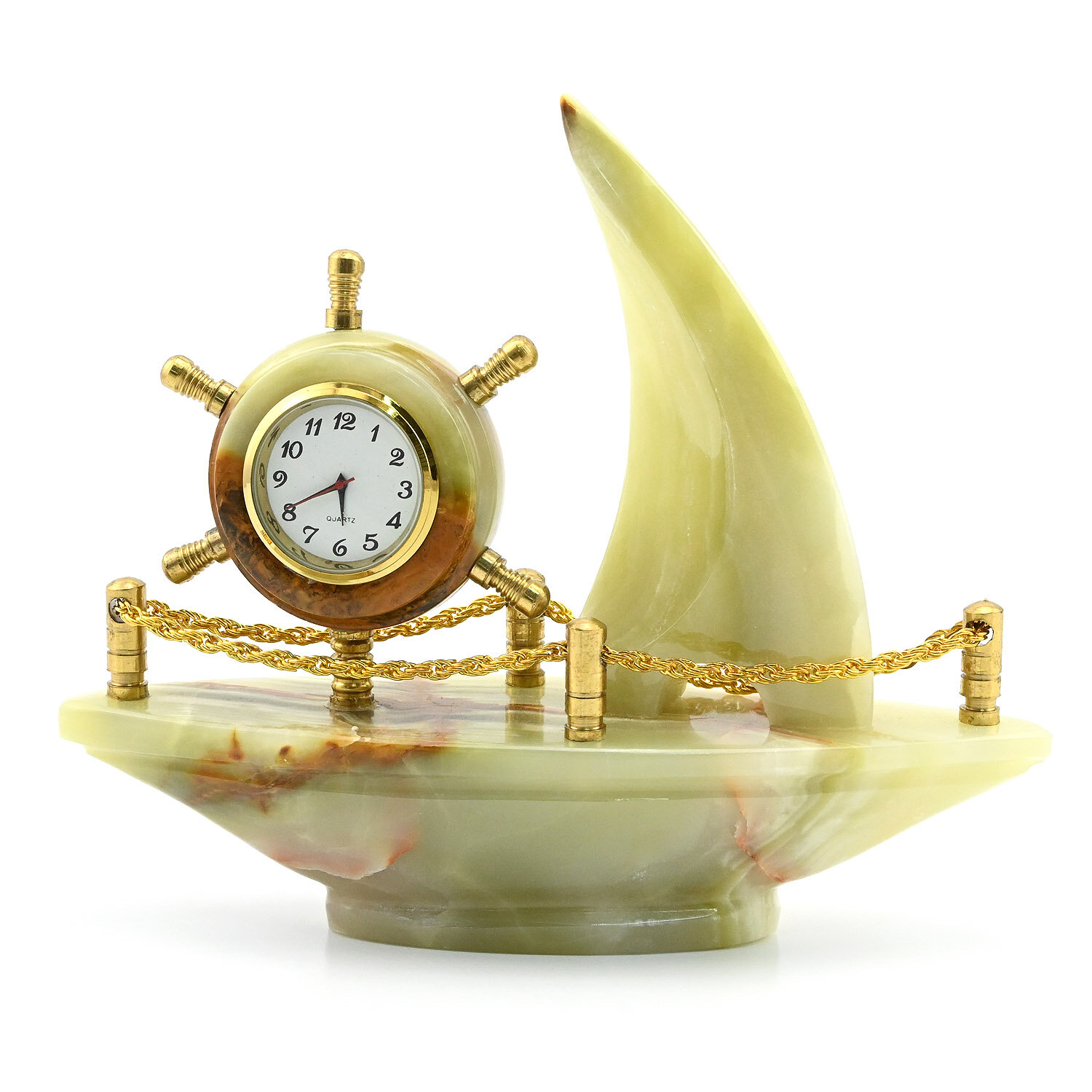 Часы из оникса "Парусник из камня" 185*55*145мм. .