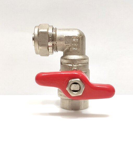 Кран шаровой угловой с внутренней резьбой1/2" и переходом на м/п 16 мм SER