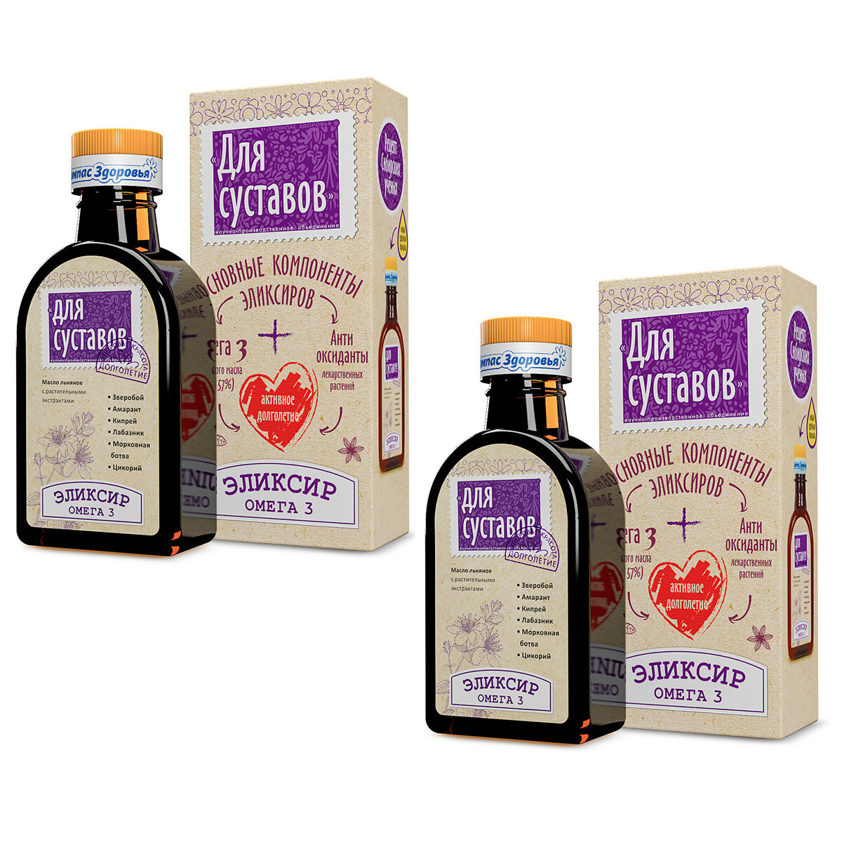 Масло льняное Эликсир для Суставов Компас Здоровья, 2 шт по 200 мл