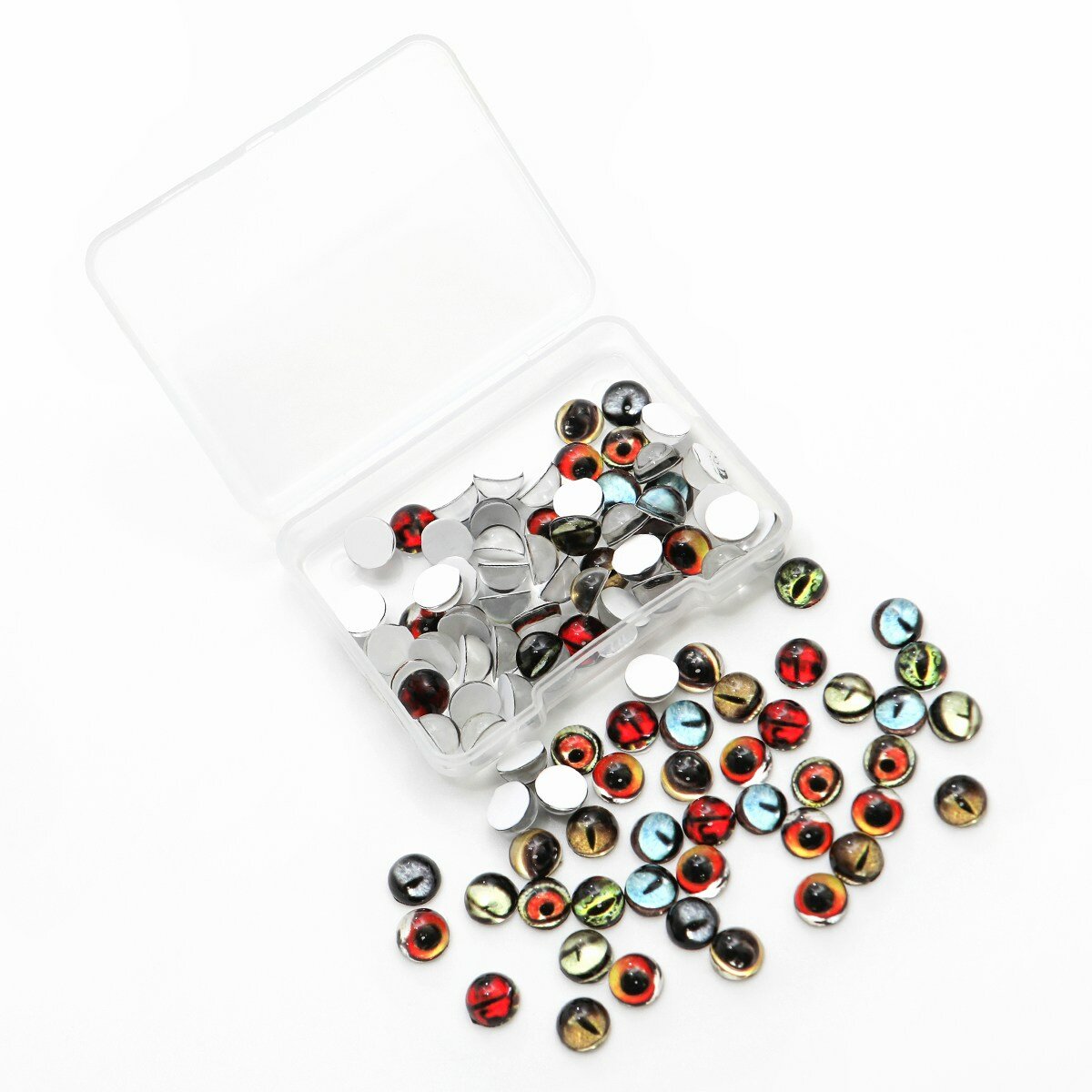 Кабошоны стеклянные "Глазки" в органайзере, 8х4 мм, 30 шт.