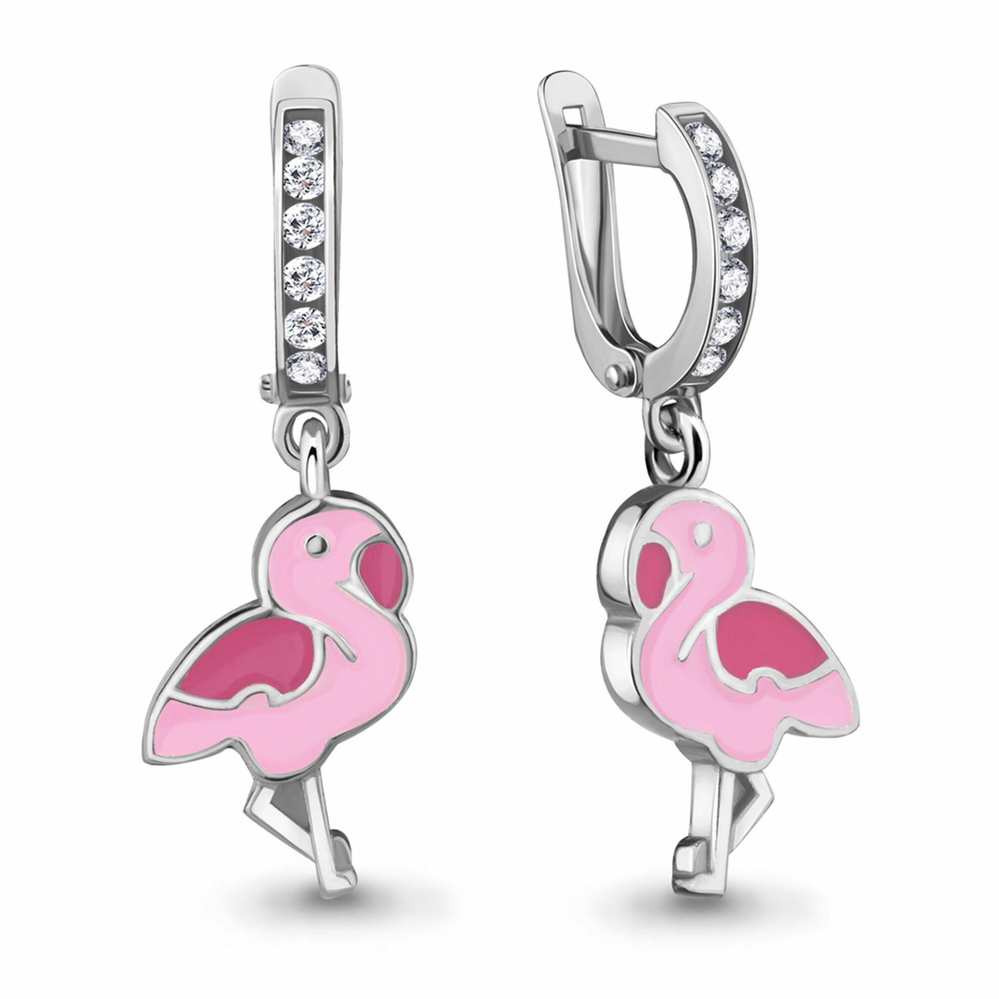 Серьги, серебро, 925 проба, родирование, эмаль, фианит