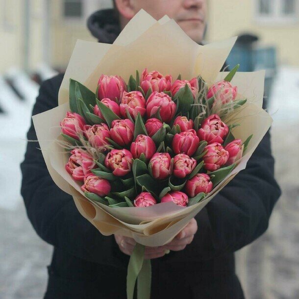 Букет Well Flowers "Пионовидные Тюльпаны", XXL, круглый, 25 шт, букет свежих цветов