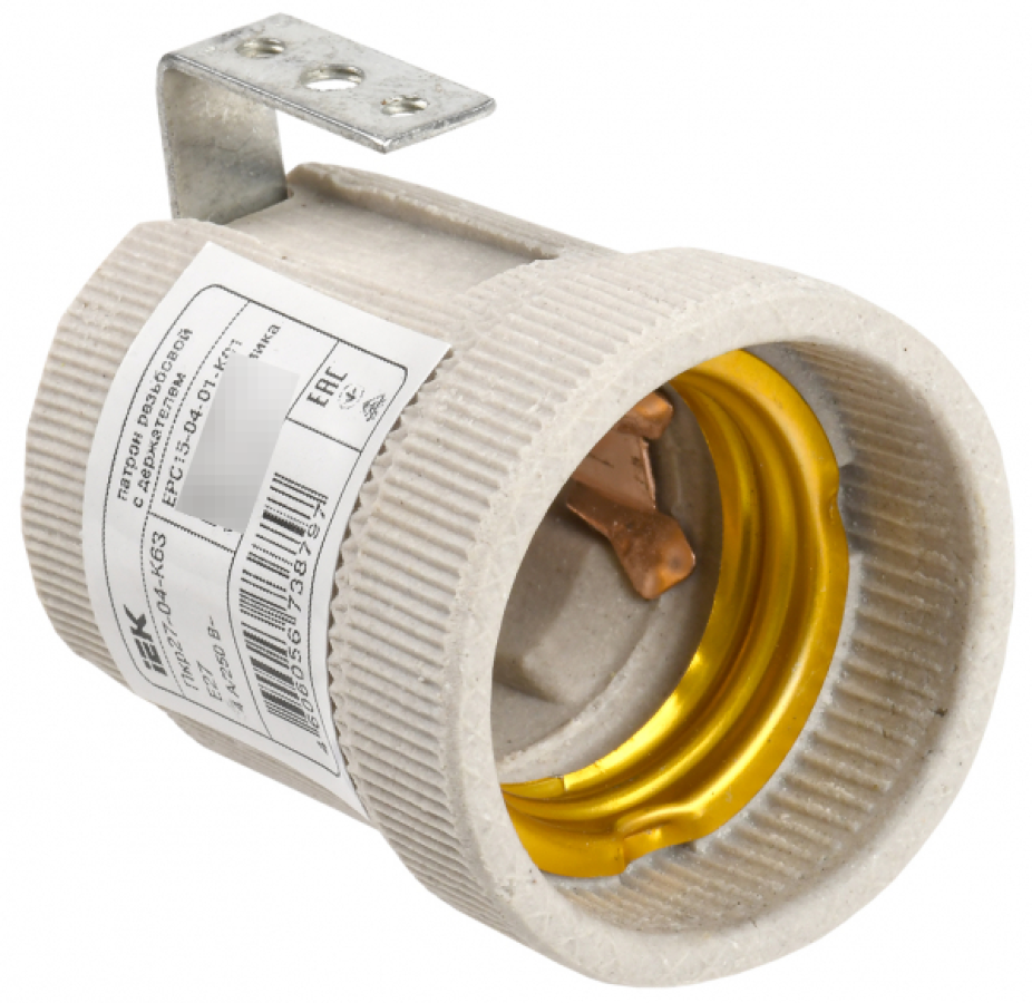 Патрон для лампы IEK / ИЭК Пкр27-04-К63 с держателем, керамика серый, Е27, EPC15-04-01-K01 / электрооборудование