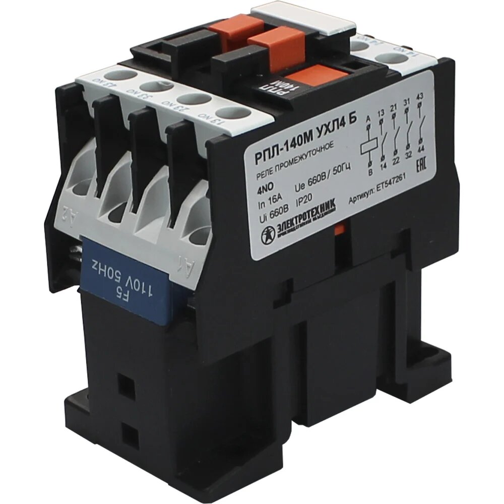 Промежуточное реле Электротехник Рпл-140м ухл4 б, 110в/50гц, 4з, 16а, ip20, ET547261