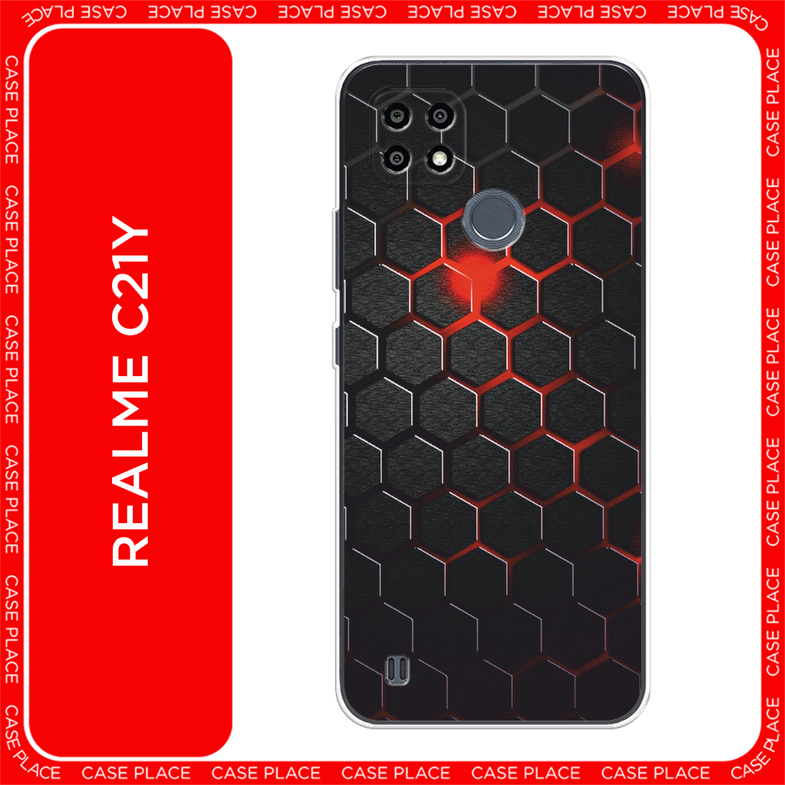 Чехол на Realme C21Y / Реалми C21Y с принтом Фон соты красные