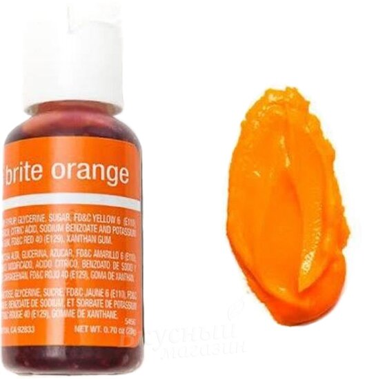Краска Оранжевый неон гелевая Neon Brite Orange Liqua-Gel Chefmaster, 20 гр. (Набор из 3 шт.)