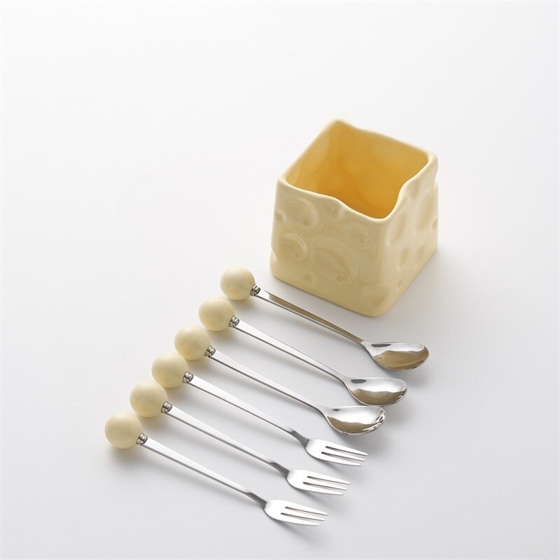 2026 Платформа Выбранная керамическая вилка для сыра Набор Высококачественная вилка Многофункциональная банка для хранения Оптовая продажа от фабрики