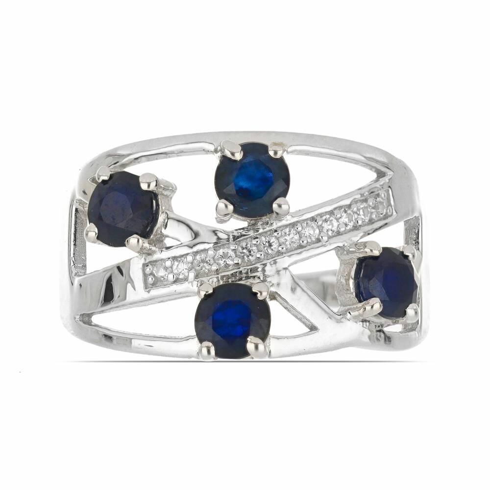 Кольцо, серебро, 925 проба, родирование, топаз, сапфир